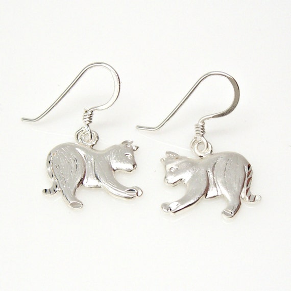Earrings Kitty Cat Sterling Silver Pet Lover Ear Wires 3582 | Etsy