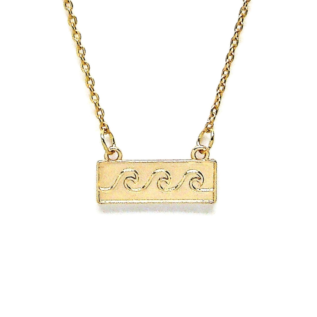 Necklace Gold Wave Bar3pendant on Cable Chain Minimal Surfer SUP Beach ...