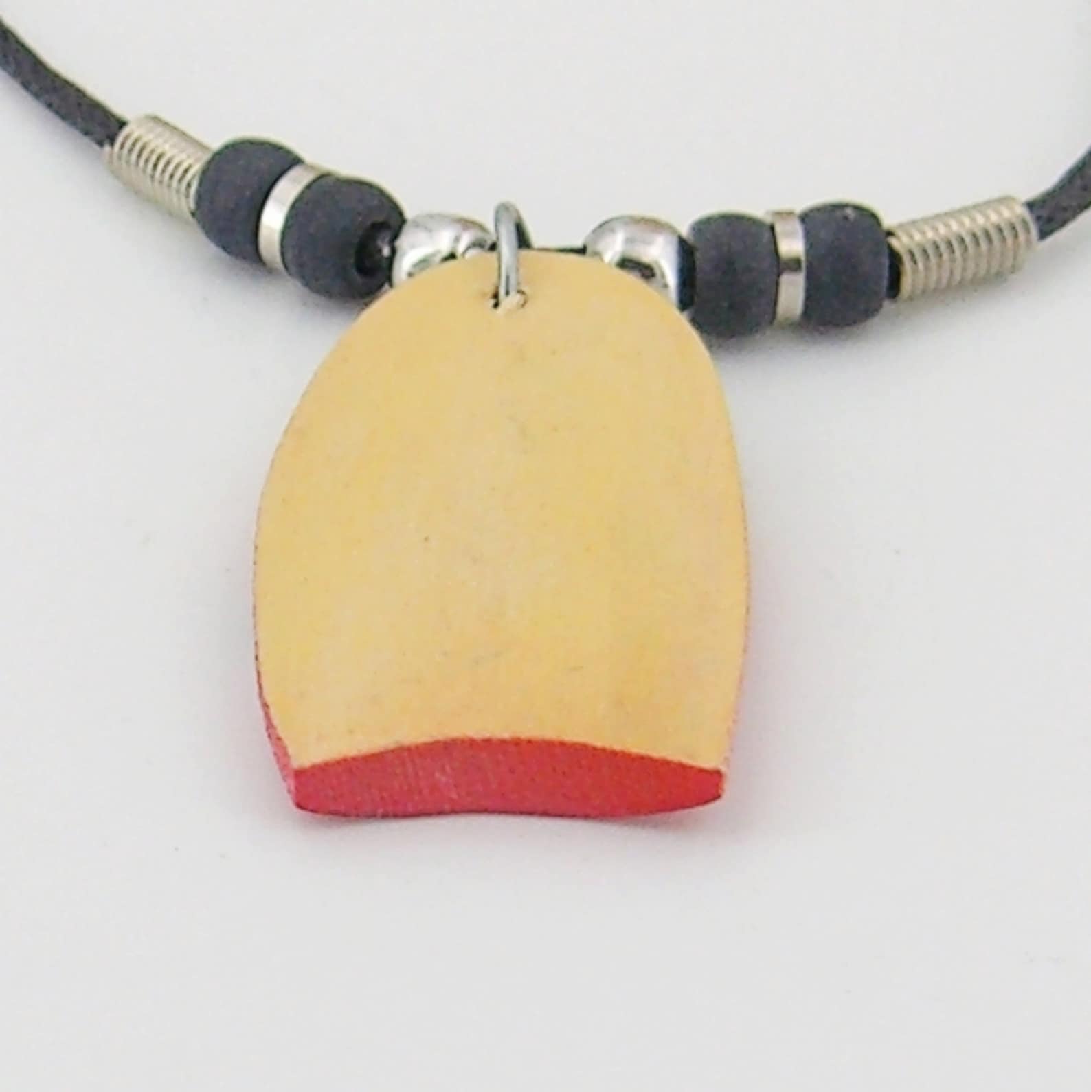 Wood Boogie Board Necklace, Black Cord With Silver and Black Beads 18 ...