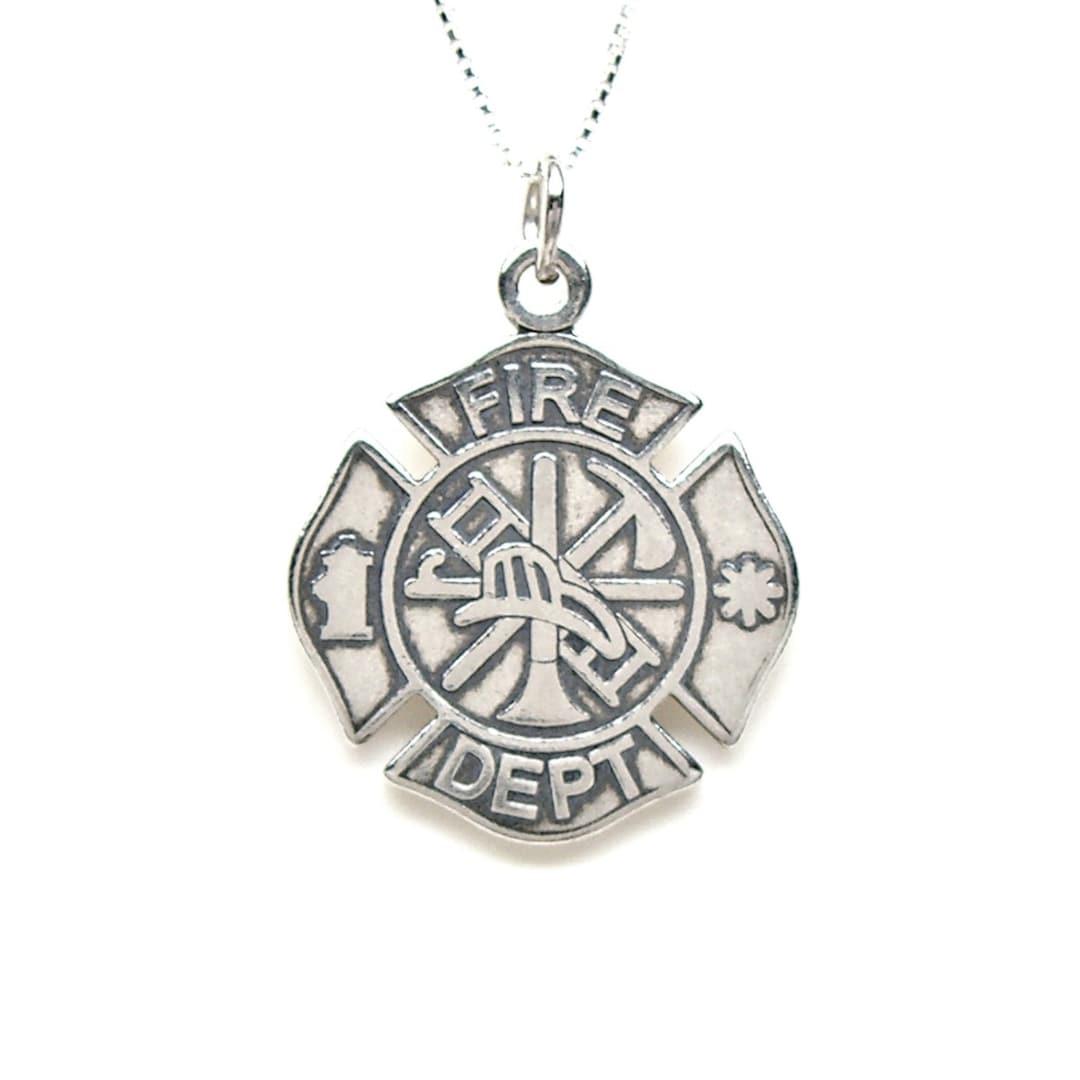 Fire Department Badge Emblem Sterling Silver Fire Fighter Charm Pendant ...