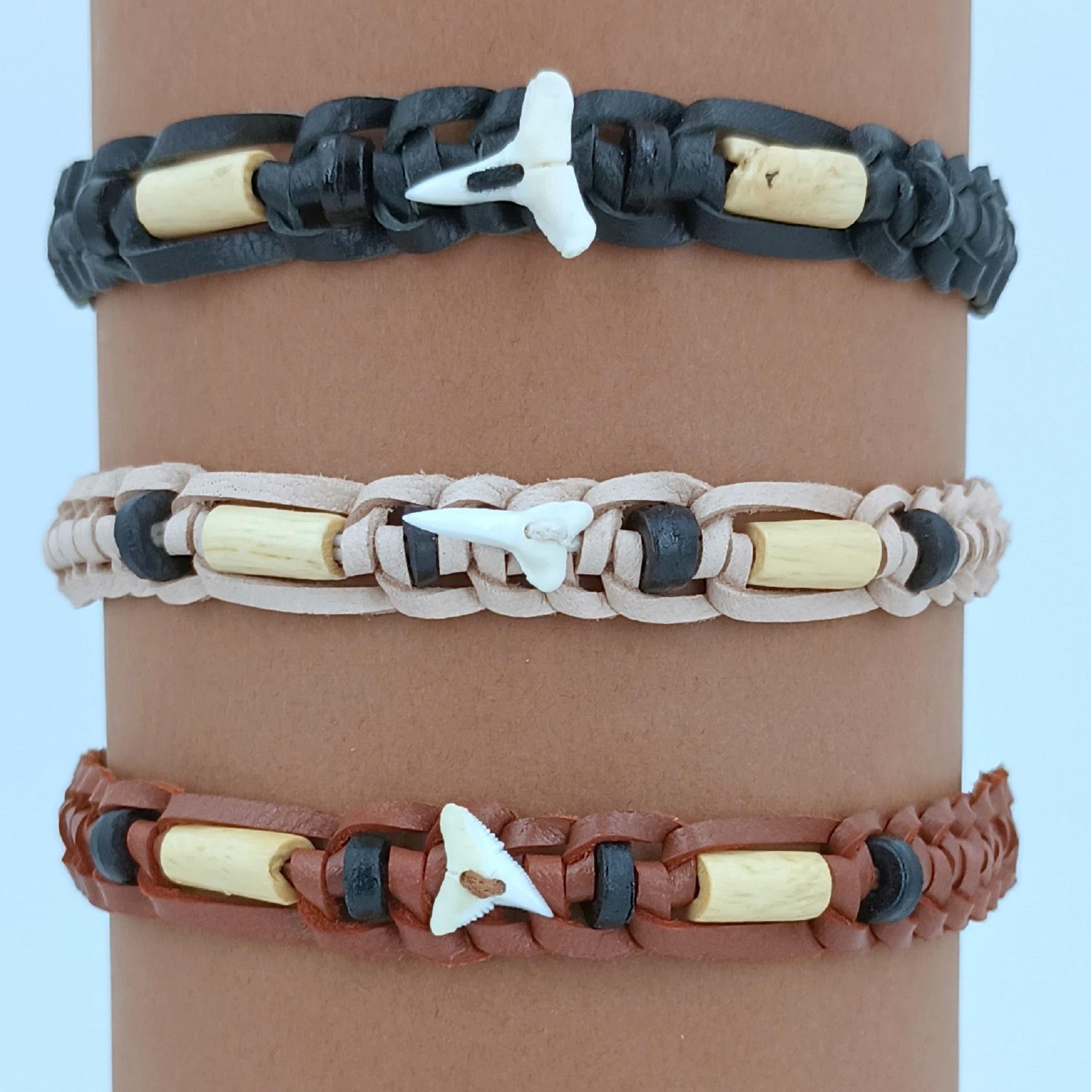 Shark Tooth Bracelet Braided Leather Adjustable Choice of Color 6254 - Etsy