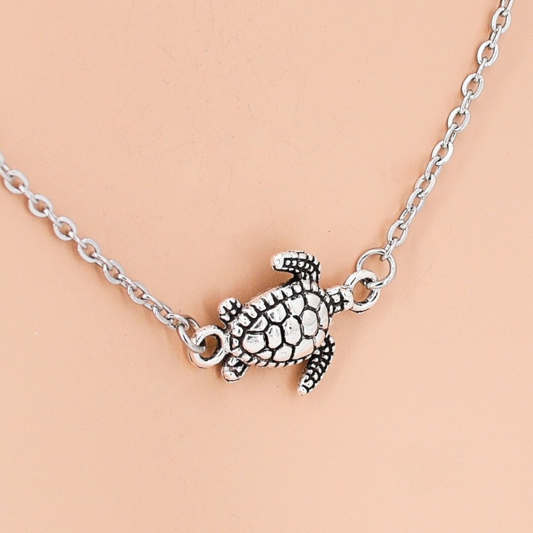 Charm Necklace, Sea Turtle, Adjustable Cable Chain, Gold or Silver - Etsy