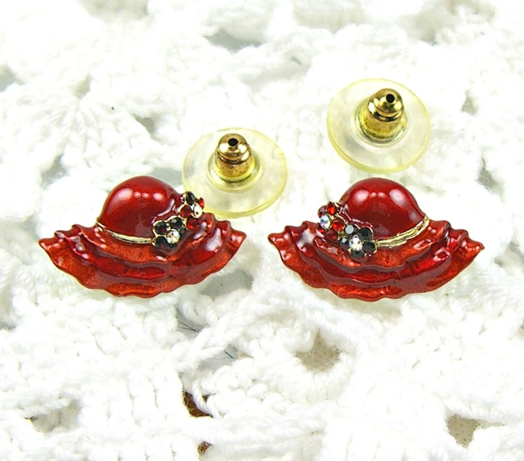 Red Hat Ladies Earrings Red Hatters Pierced Ear Studs Jewelry Austrian ...