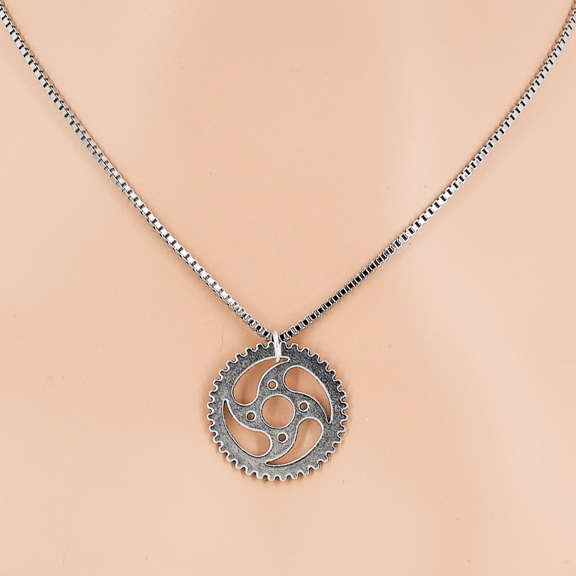 Gear Pendant Stainless Steel Box Chain Necklace 20" Industrial ...