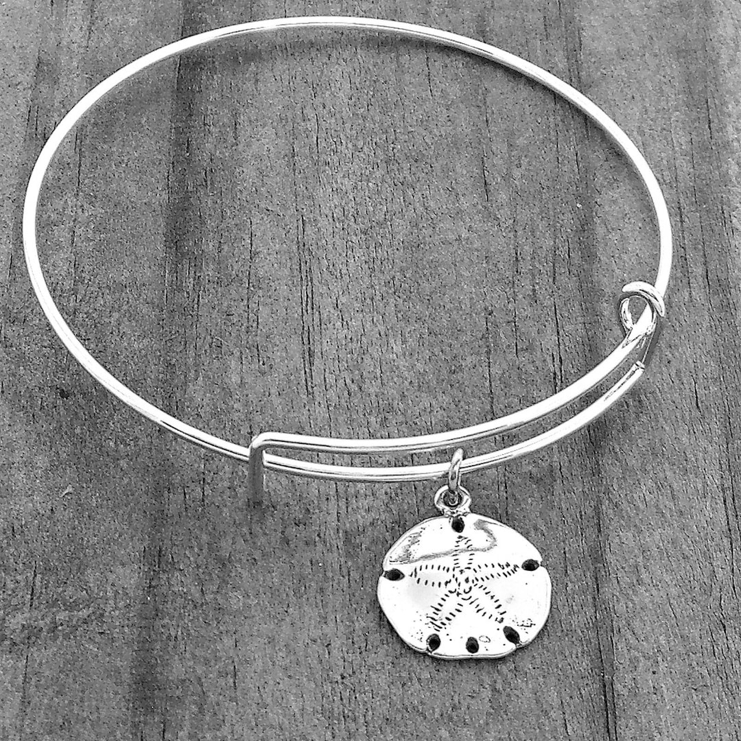 Silver Wire Bangle Charm Bracelet Sterling Silver Sand Dollar Stacking ...