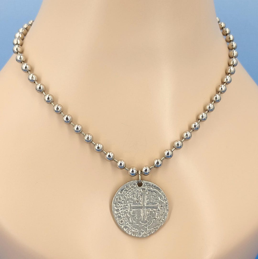 Coin Ball Chain Necklace, Spanish Treasure Replica, Nickel Plated Steel ...