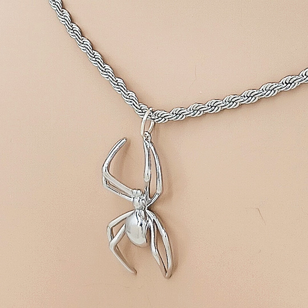 Spider Necklace, Stainless Steel 3mm Black or Silver Rope Chain, 20 or ...
