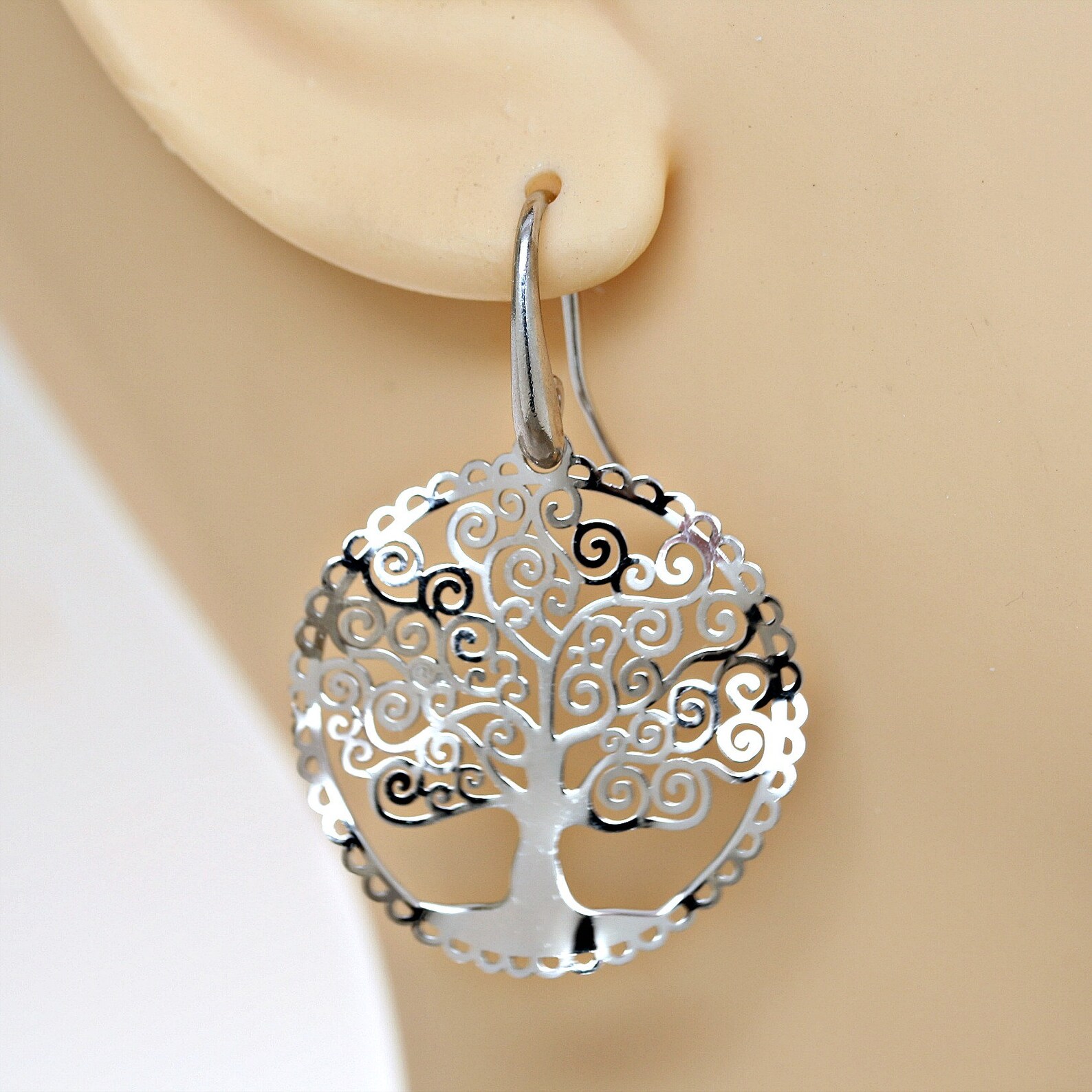 Tree of Life Laser Cut 925 Sterling Silver Pierced Earrings, Ear Wires ...