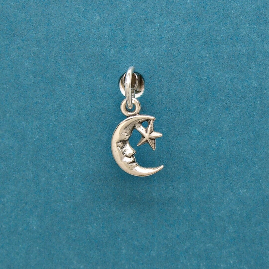 Moon and Star Sterling Silver Mini Charm for Bracelet or Anklet ...