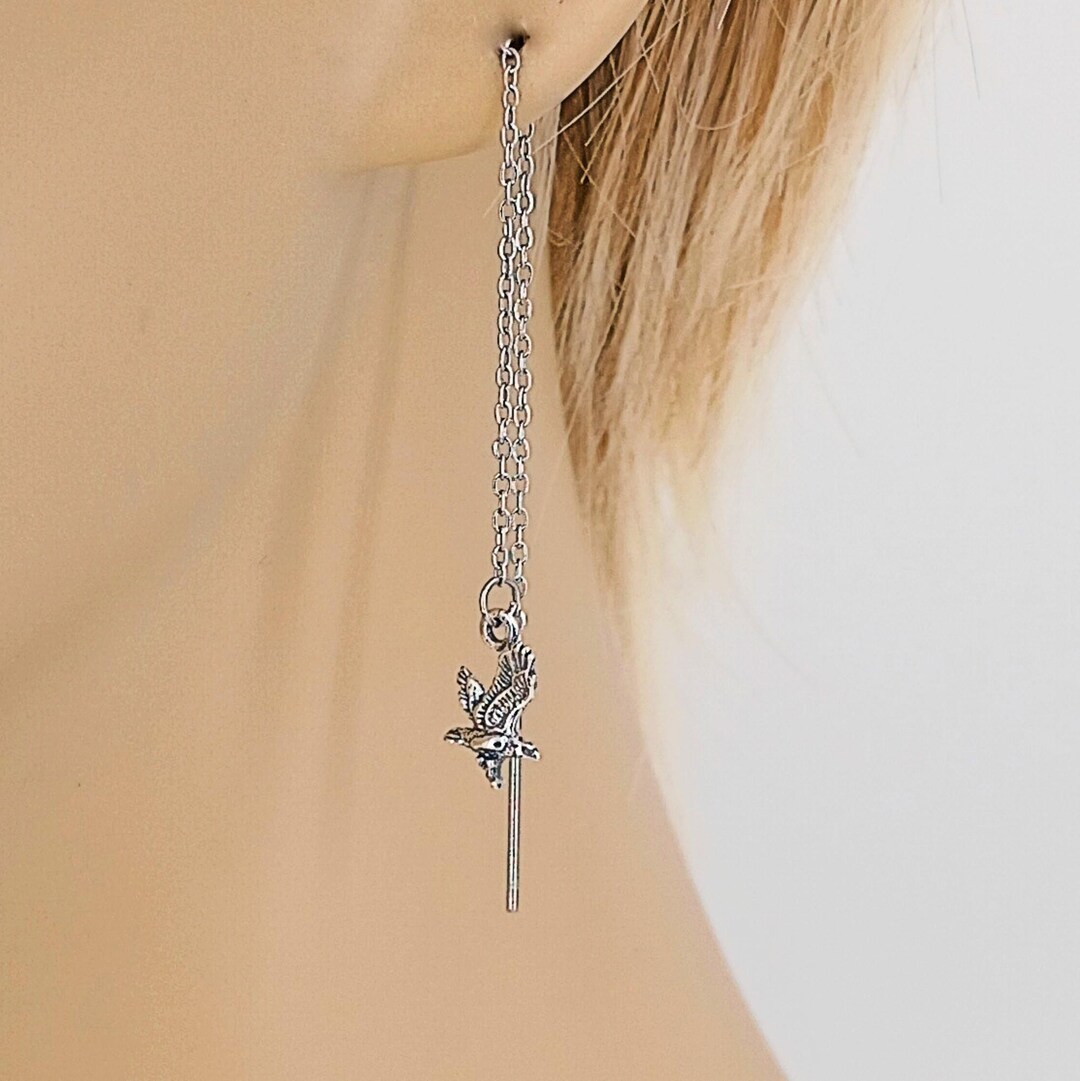 Eagle Sterling Silver Ear Threads, Threader Earrings Pair 4.25 ...
