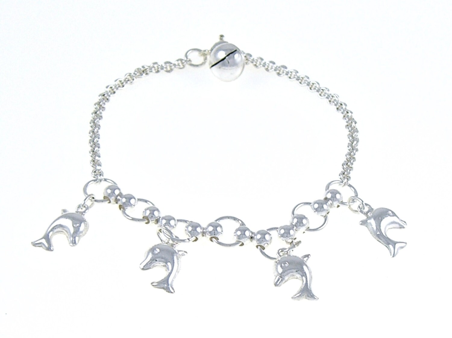 4 Dolphin Charms Bracelet Sterling Silver 7 Inches Style 3316 - Etsy