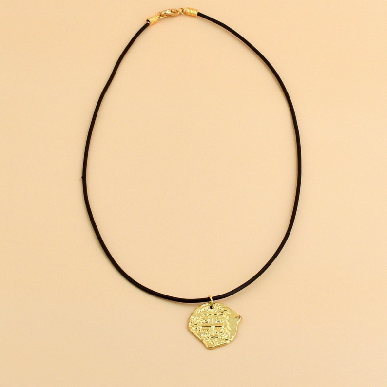 Gold Coin Leather Necklace, Pirate Treasure, Doubloon, Spanish Replica ...