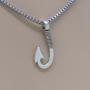Fish Hook Pendant Stainless Steel Box Chain Necklace 20" Fishing, Beach ...