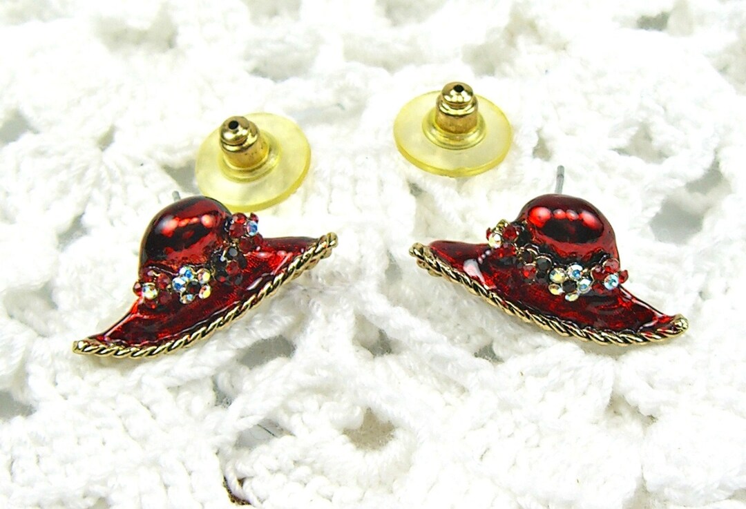 Red Hat Ladies Red Hatters Earrings Jewelry Pierced Ear Studs Austrian ...