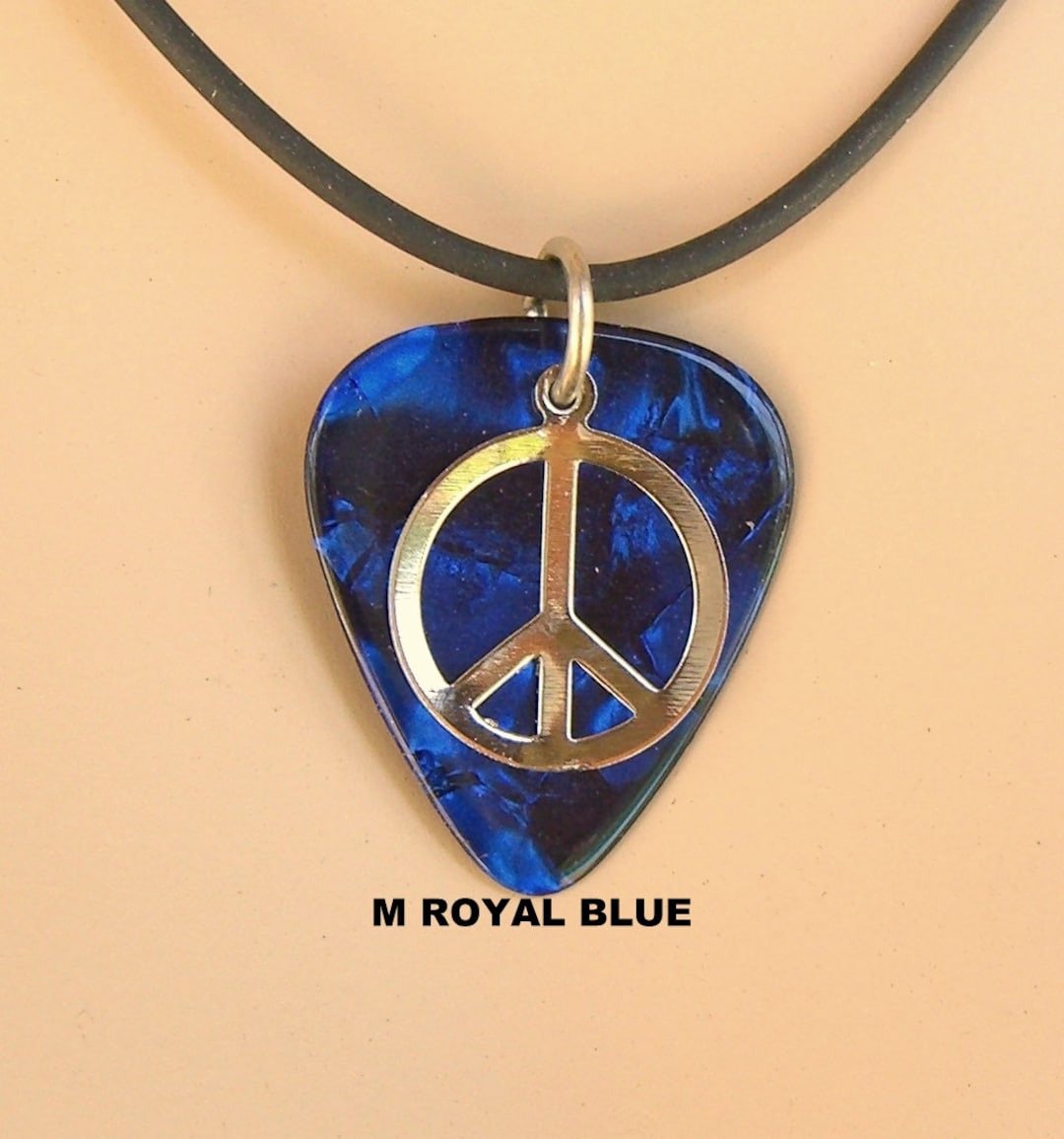 Peace Sign Guitar Pick Necklace on Black Silicone Cord, Tie Dye Hippie ...