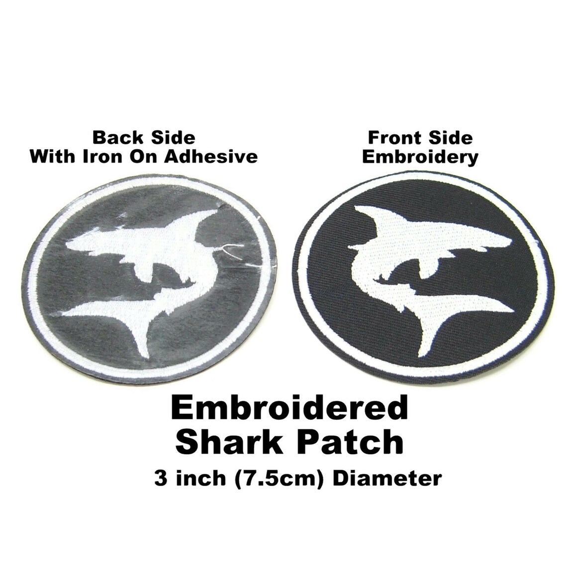 Shark Embroidered Applique Patch Iron on or Sew on Beach Jaws Nautical ...
