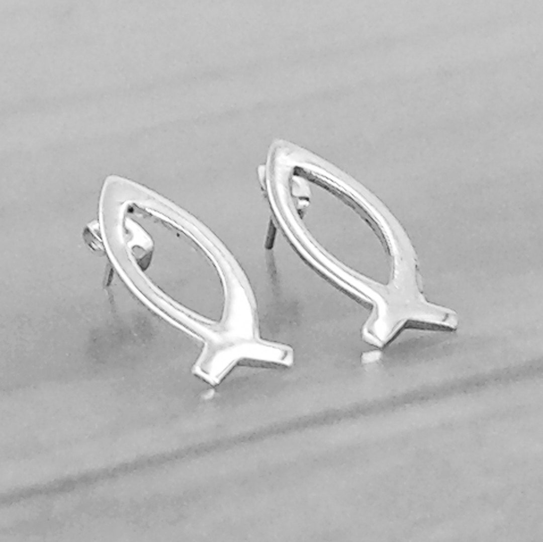 Earrings Christian Fish Silver Religious Pierced Ear Studs ES-FISH - Etsy