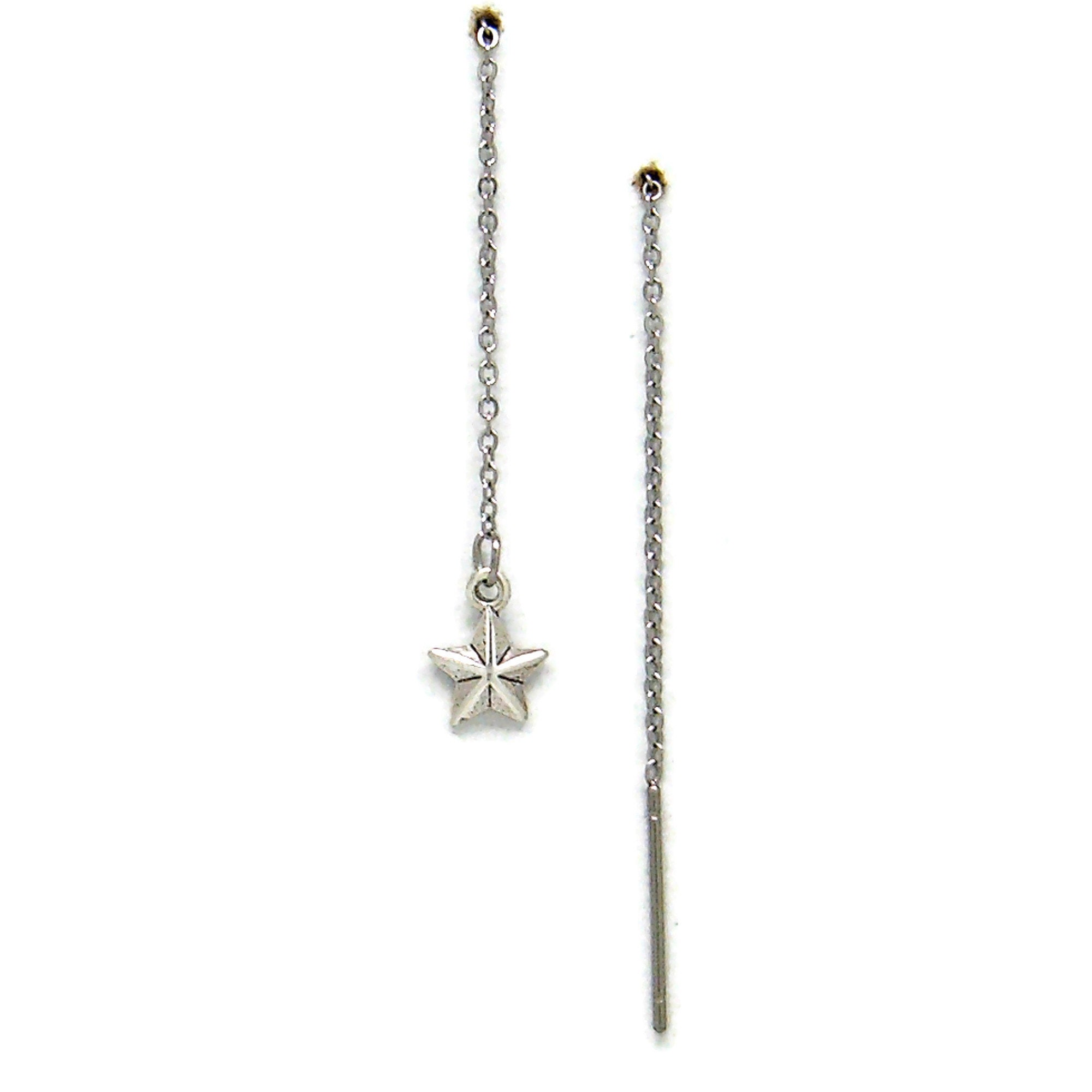 Star Sterling Silver Ear Threads Threader Earrings Pair 4.25 ...