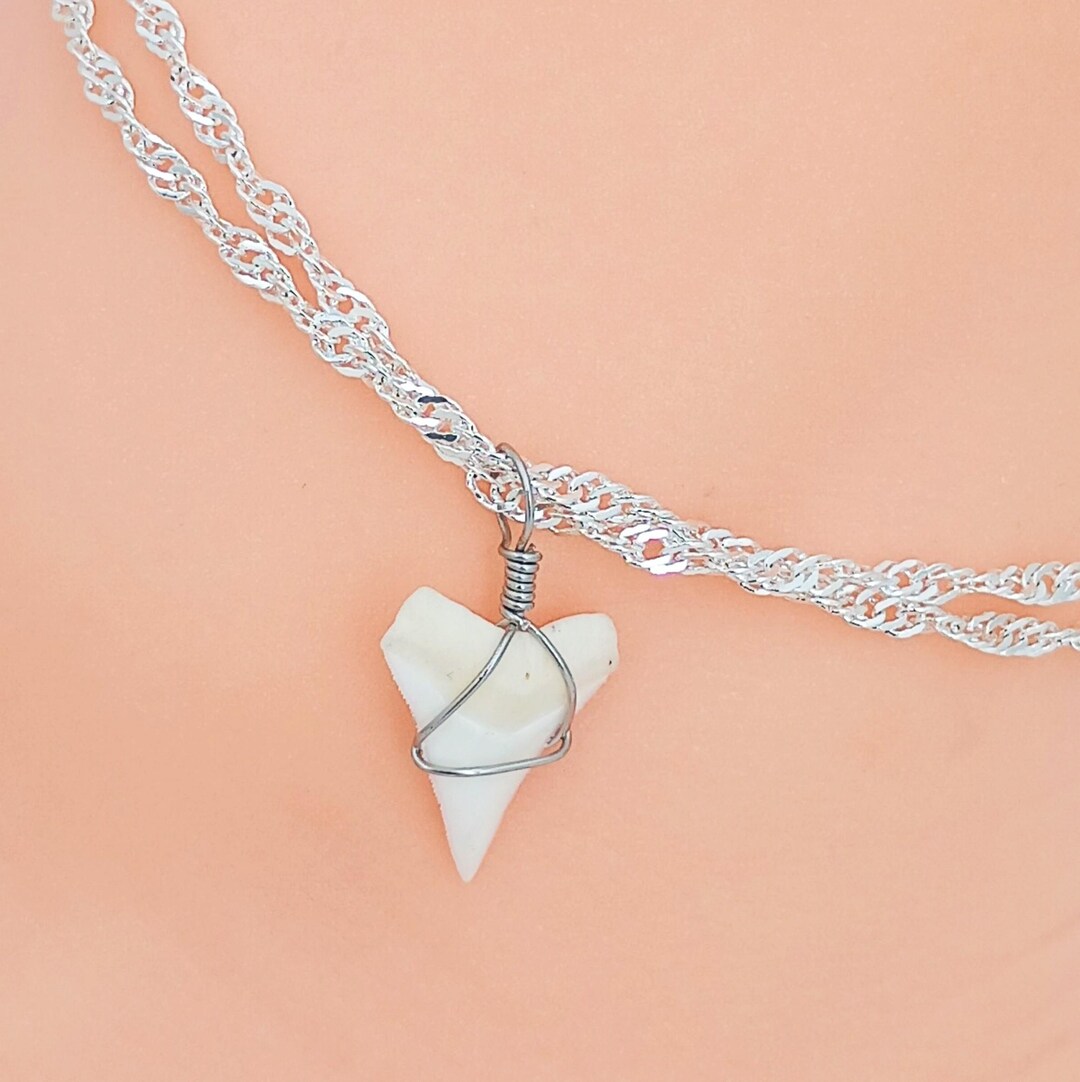 Shark Tooth Anklet Silver Twist Adjustable Double Chain 9 to 11 Inches ...