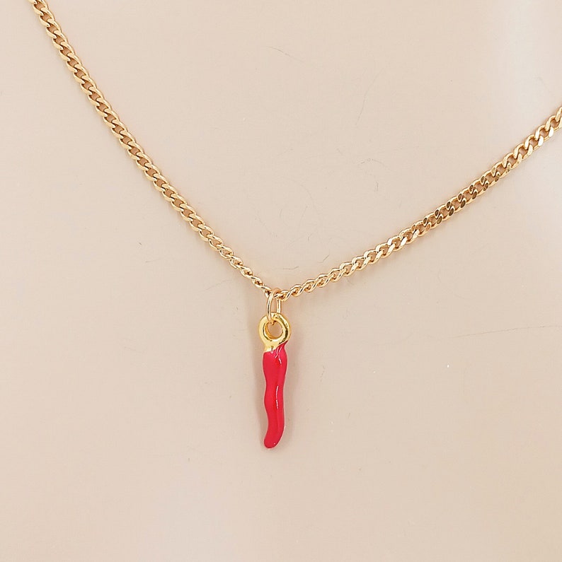Red Hot Chili Pepper Gold Pendant Curb Chain Necklace 15" to 24" Beach ...