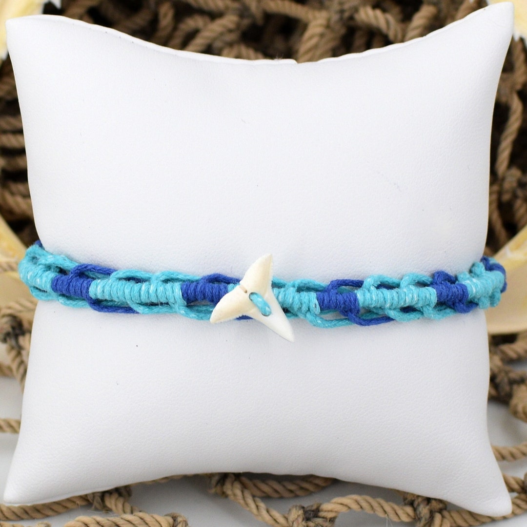 Shark Tooth Bracelet Adjustable Braided Waterproof Macramé Cord 6293-7 ...