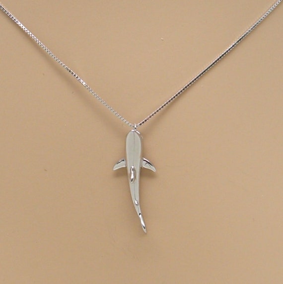 Shark Necklace Sterling Silver Box Chain 16 to 18 Inches | Etsy