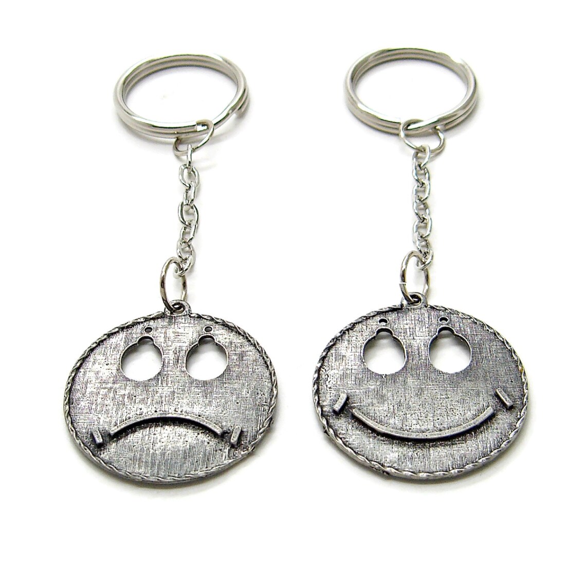 Key Chain, Pewter Happy Sad Face, 2 Sides, Metal Key Ring - Etsy