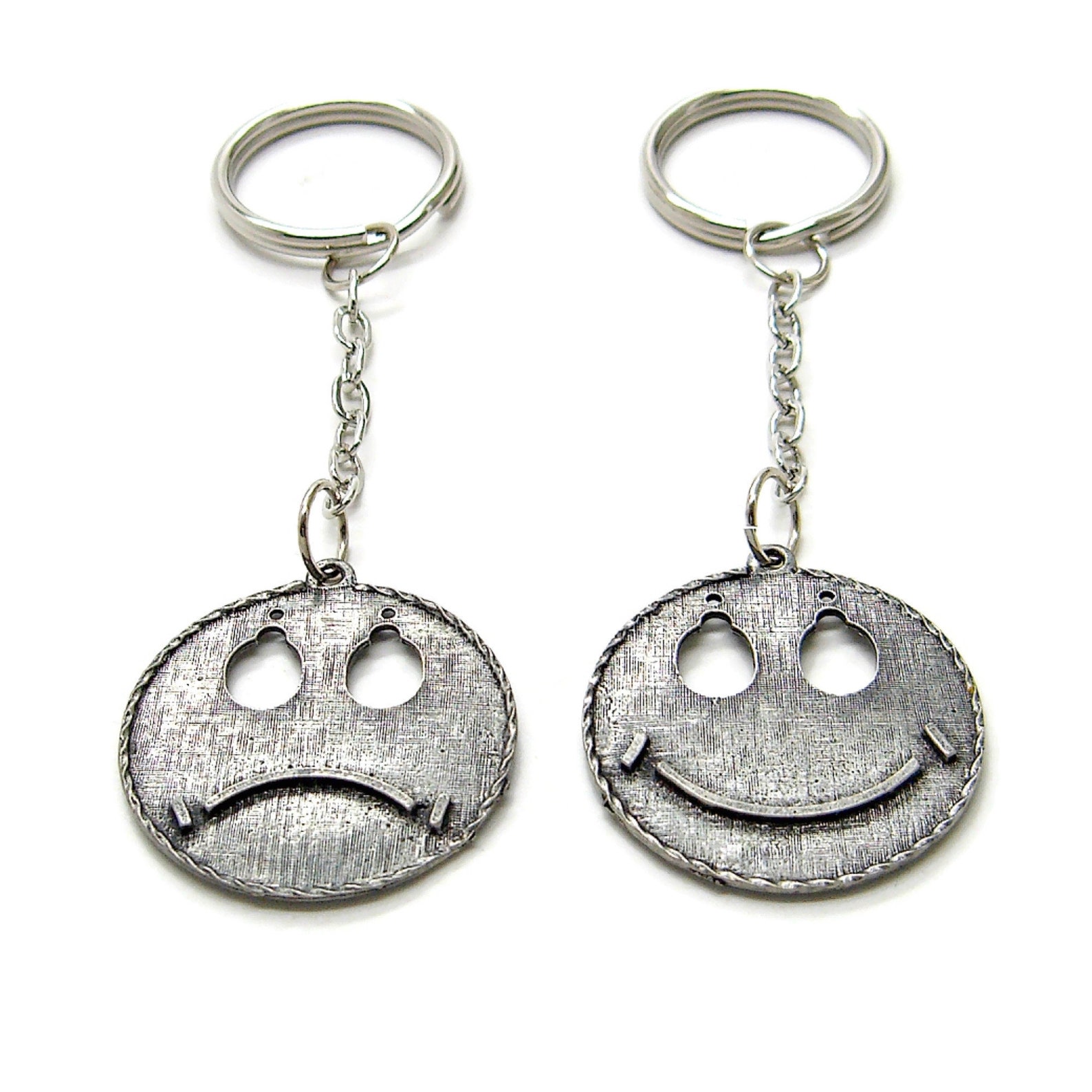 Key Chain, Pewter Happy Sad Face, 2 Sides, Metal Key Ring - Etsy