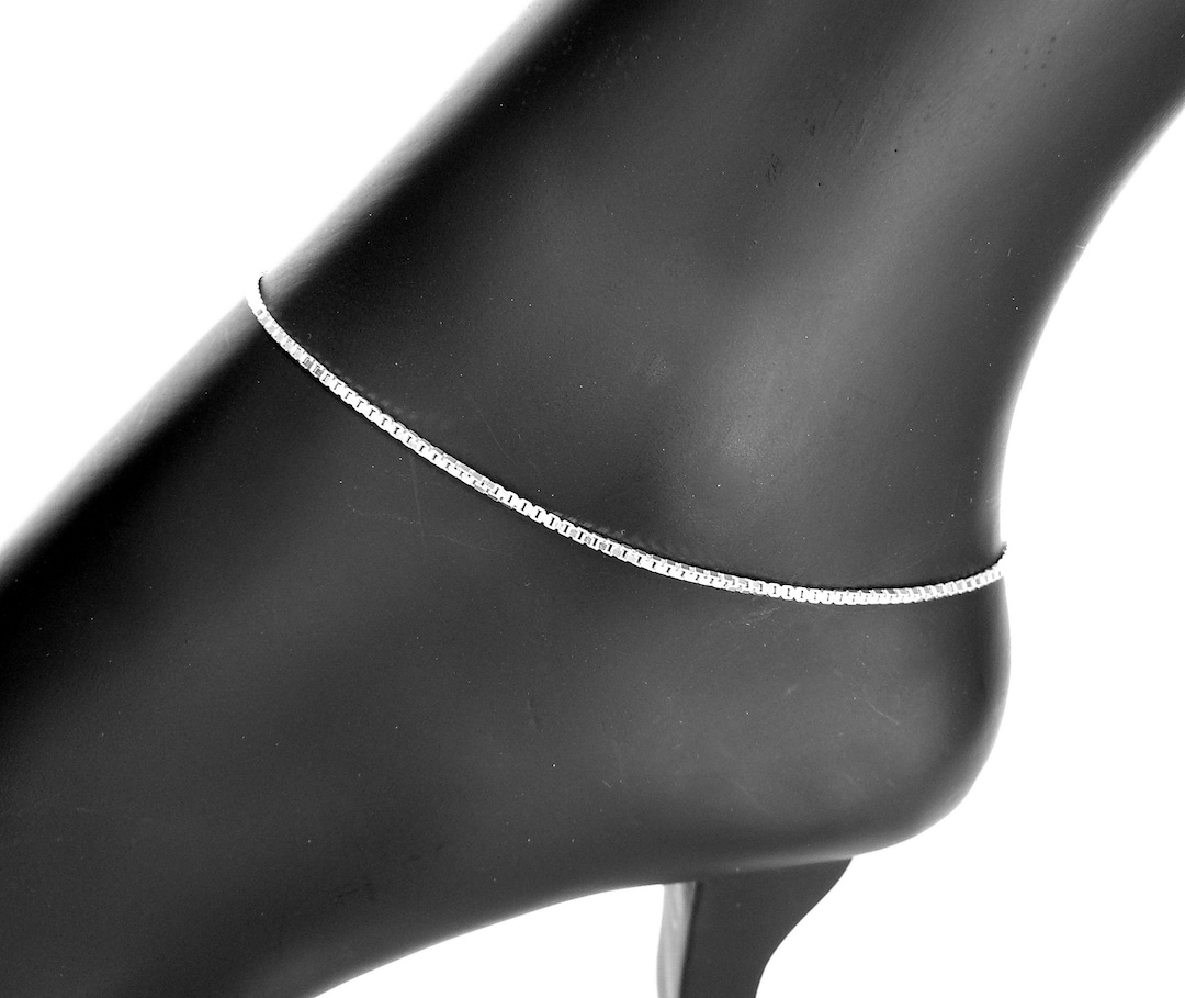 Anklet Sterling Silver Round Box Chain Adjustable From 9 to 10.25 ...