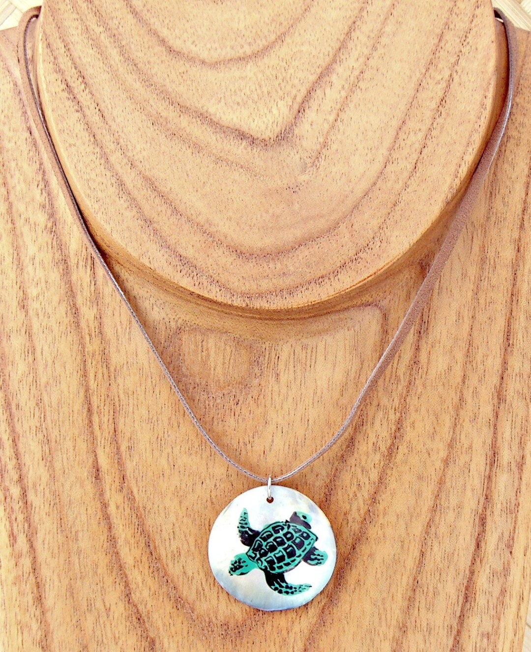 Sea Turtle Necklace: Green Turtle Shell Pendant, 18" Faux Suede Cord - Etsy