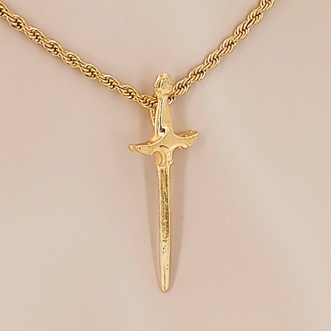 Gold Medieval Sword Necklace, Stainless Steel 3mm Rope Chain, 20 or 24 ...