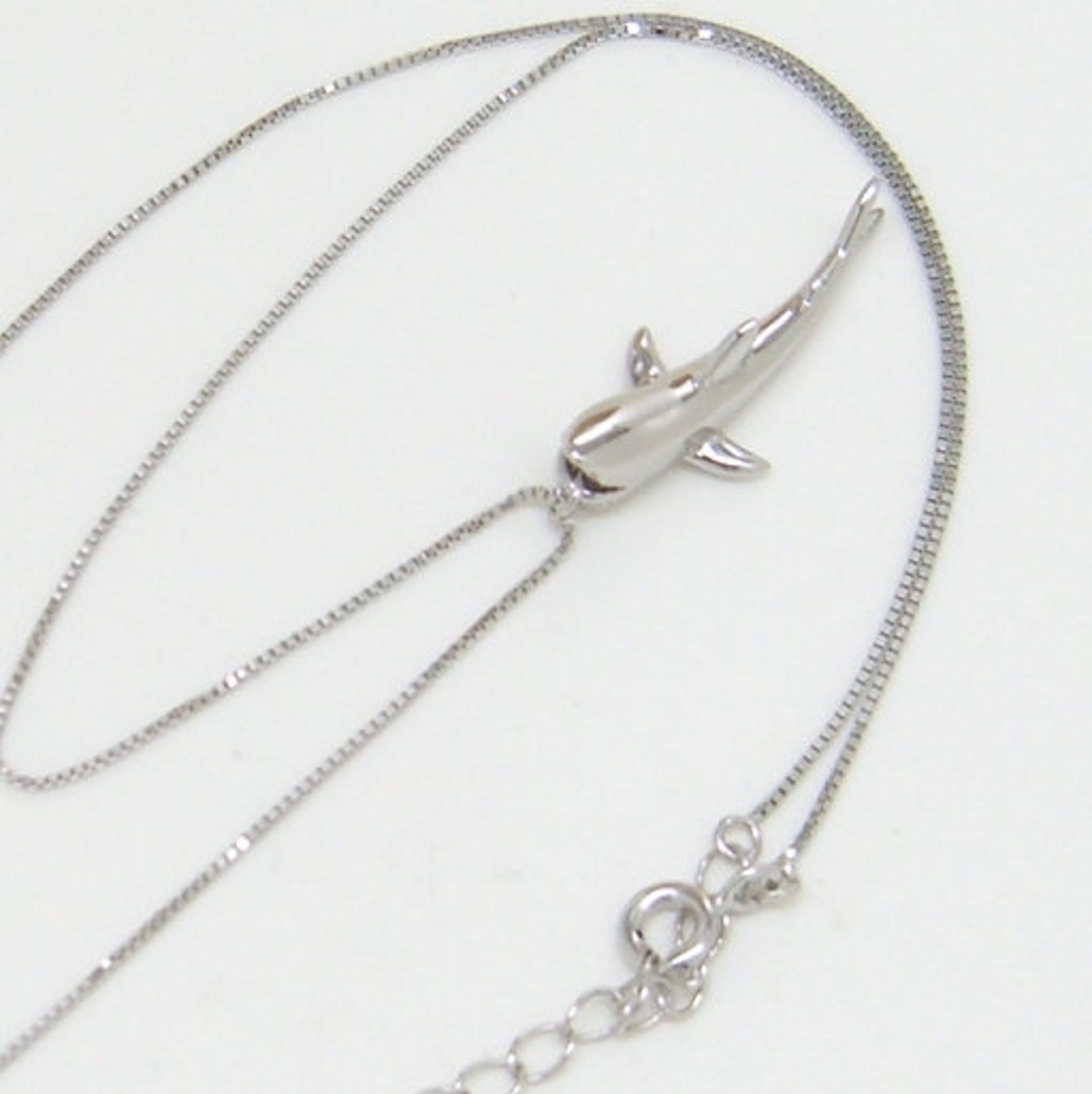 Shark Necklace, Sterling Silver Box Chain, 16 to 18 Inches Adjustable ...