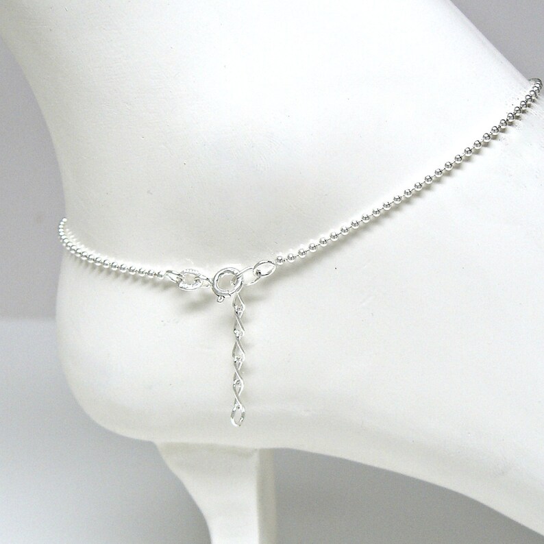 3 Hearts Anklet, Sterling Silver Bead Chain, Adjustable From 9 to 10 ...