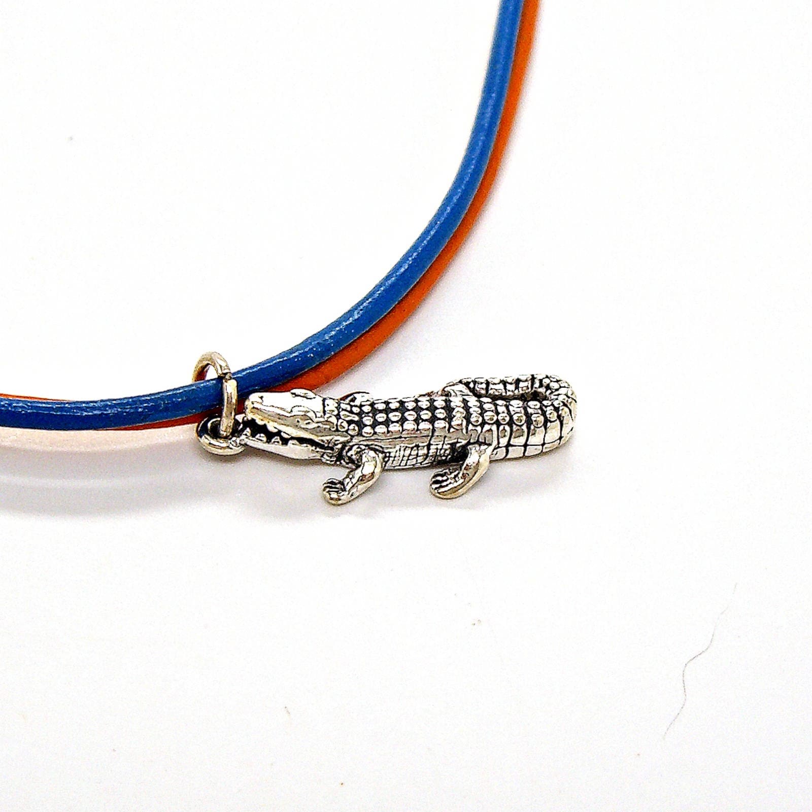 Gator Alligator Leather Necklace Sterling Silver Double Strand | Etsy
