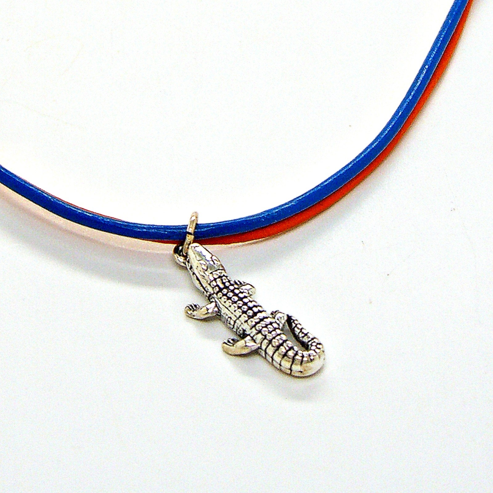 Gator Alligator Leather Necklace Sterling Silver Double Strand | Etsy