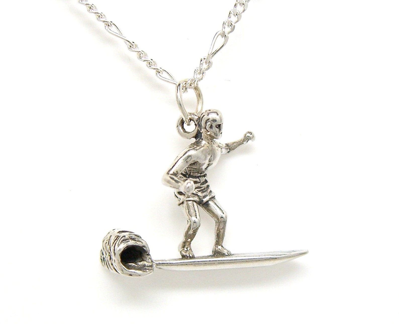 Surfing Sterling Silver Surfer on Surf Board Riding a Wave - Etsy