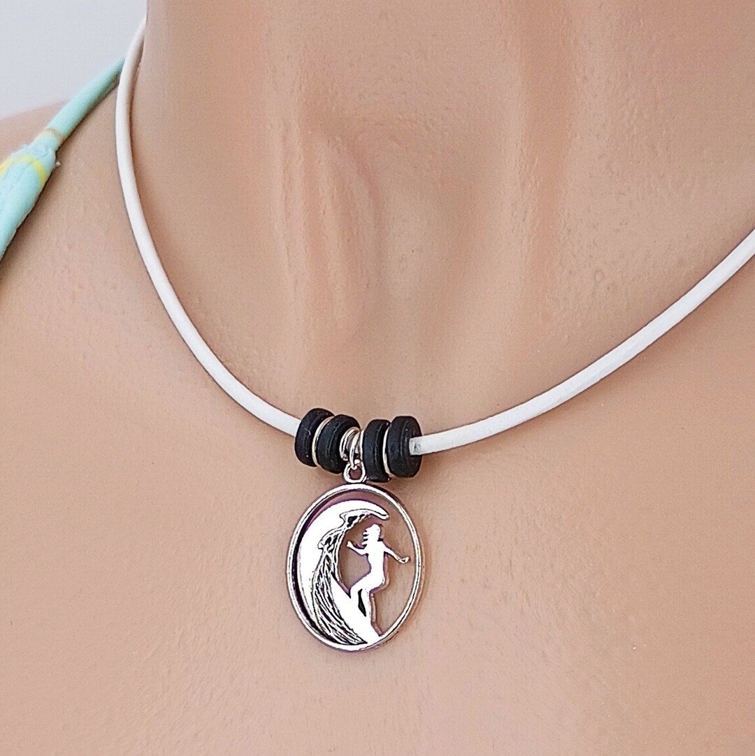 Surfer Girl Leather Necklace, Surfing Charm, Choice of Length and Color ...