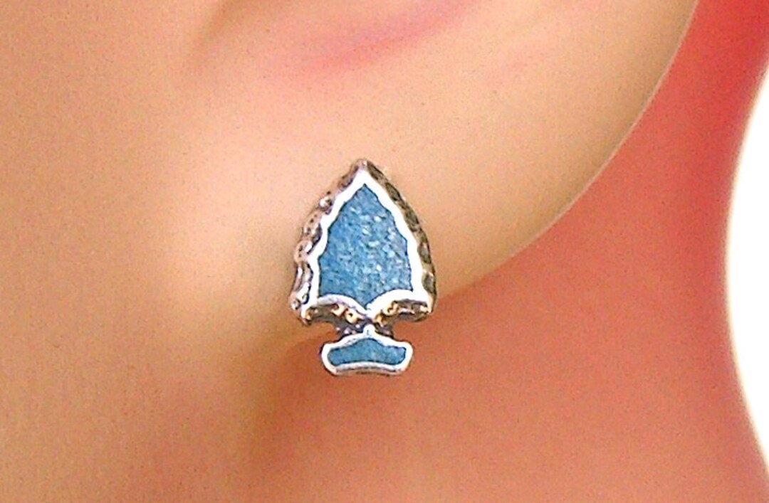 Arrowhead Turquoise Inlay Earrings Sterling Silver Native American ...
