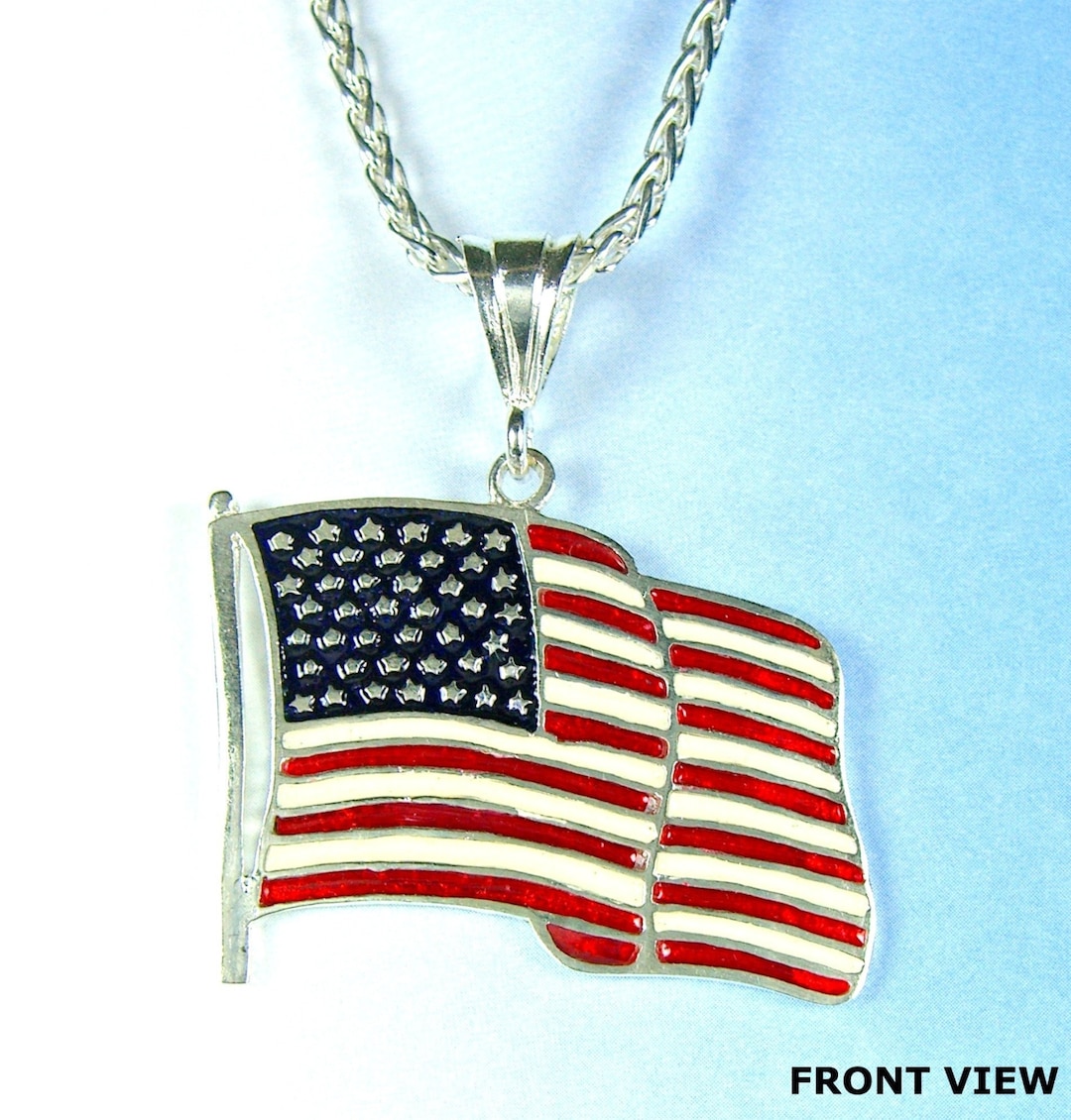 American Flag Sterling Silver Extra Large Charm Pendant or Necklace USA ...