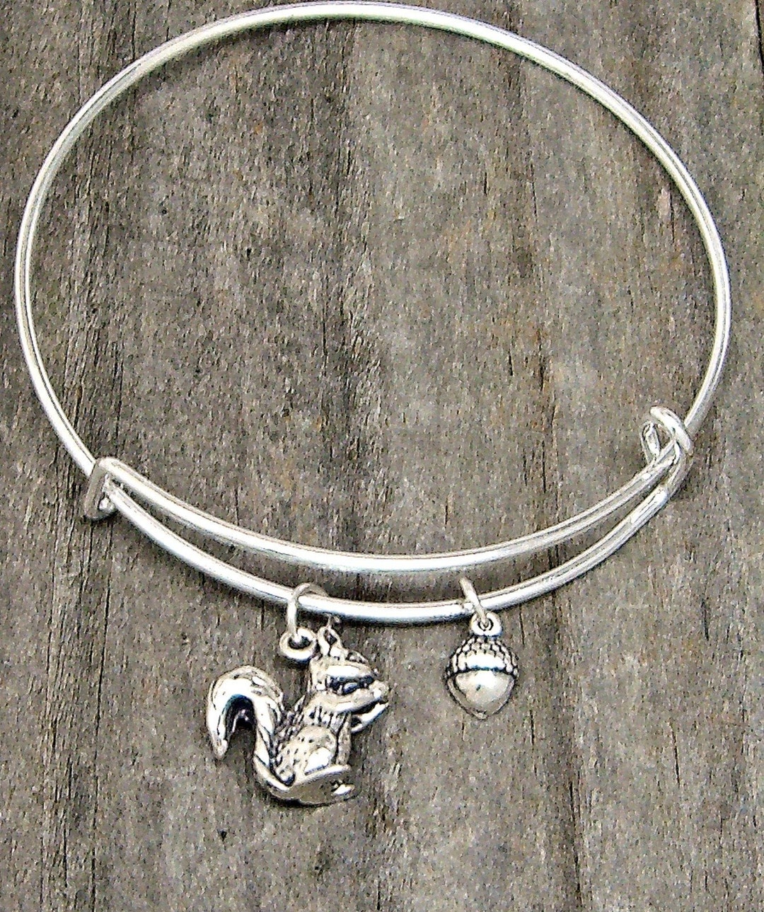 Squirrel Acorn Sterling Silver Adjustable Stacking Wire Bangle Charm Bracelet Style 601 1818 1726 Etsy