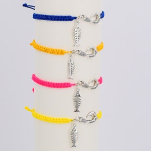 Fish Bones Fish Hook Bracelet, Adjustable Macrame Cord, 5 to 9 Inches ...
