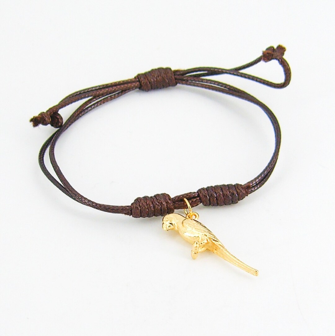 Parrot Charm Bracelet, Adjustable Silky Brown Cord 1002 GP Parrot - Etsy