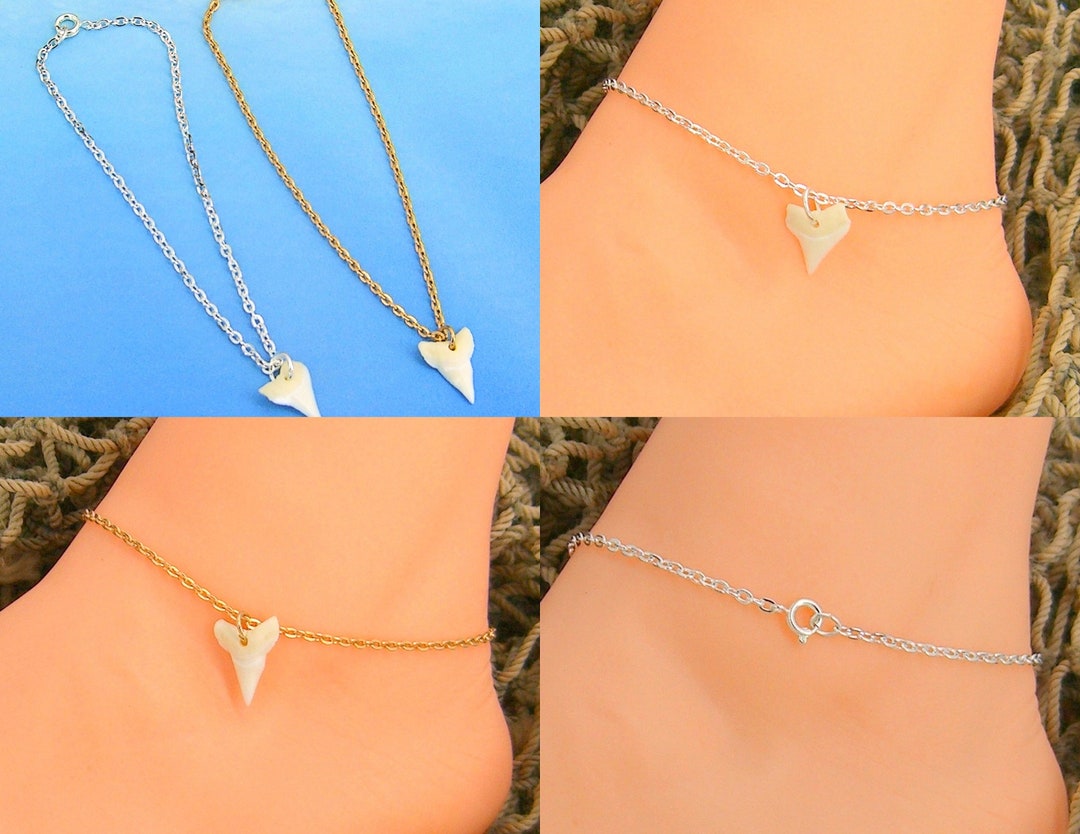 Shark Tooth Anklet Gold or Silver Cable Chain 9 10 11 12 - Etsy