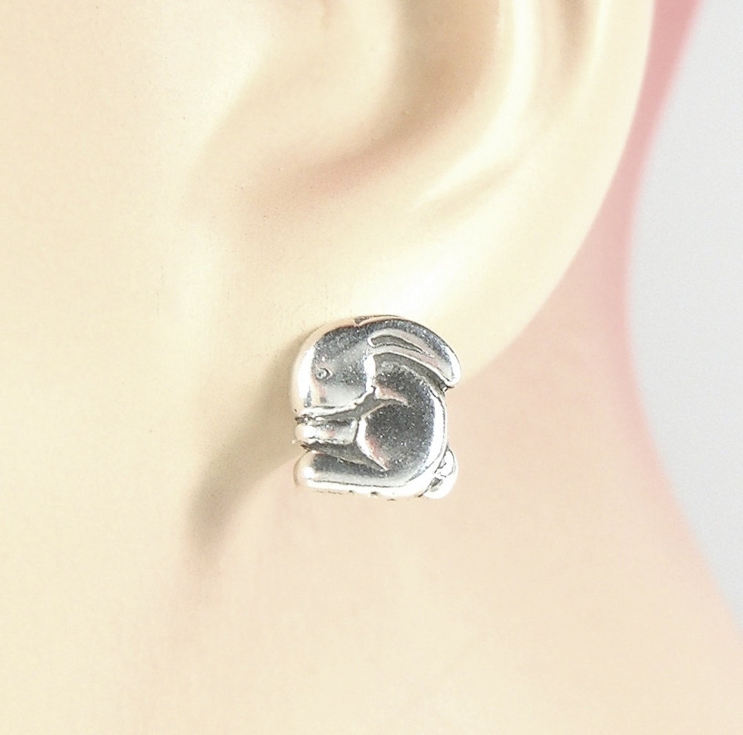 Earrings Bunny Rabbit Sterling Silver Animal Tiny Minimal Pierced Ear ...