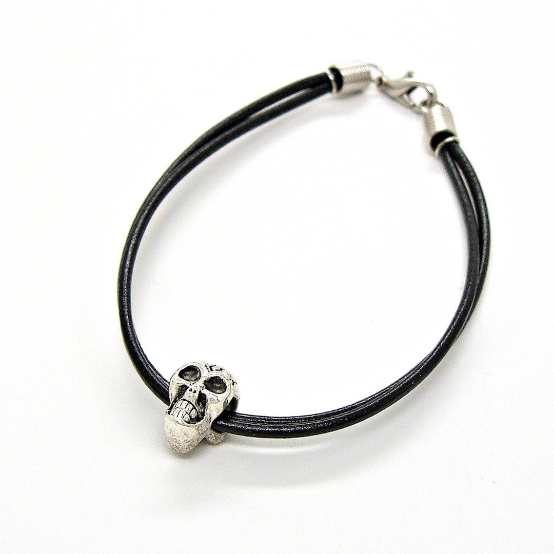 Skull Bead Leather Bracelet or Anklet, Double Strand 1008-31 - Etsy