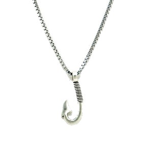 Fish Hook Pendant Stainless Steel Box Chain Necklace 20" Fishing, Beach ...