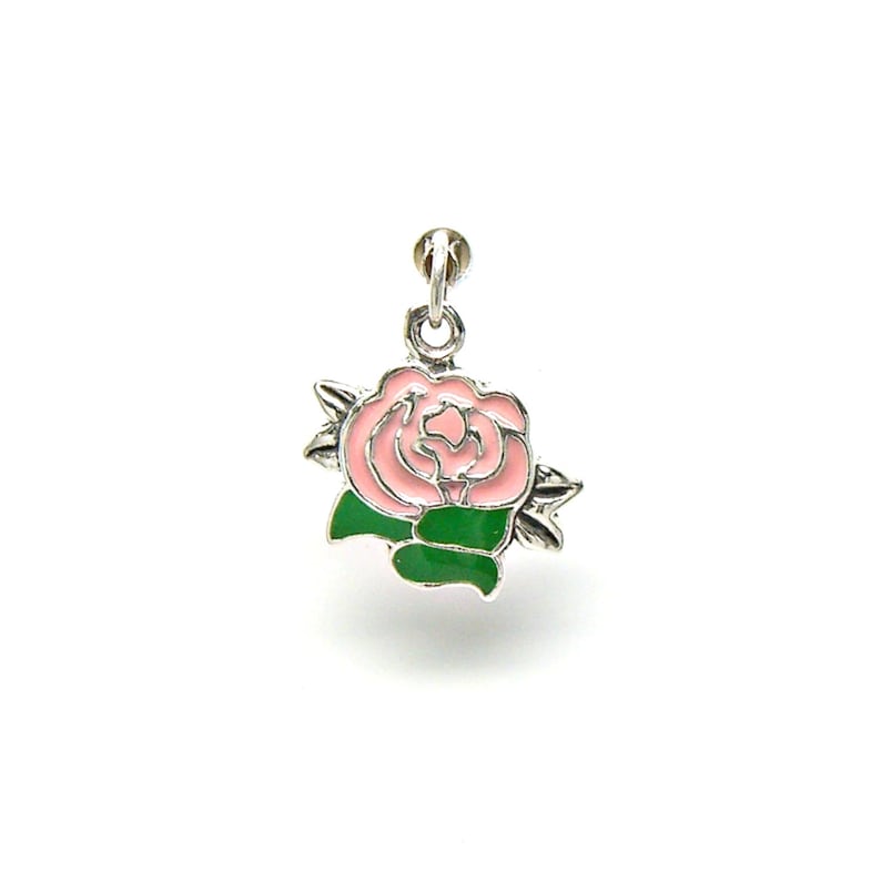 Pink Rose Sterling Silver Hand Enameled Flower Charm Pendant - Etsy