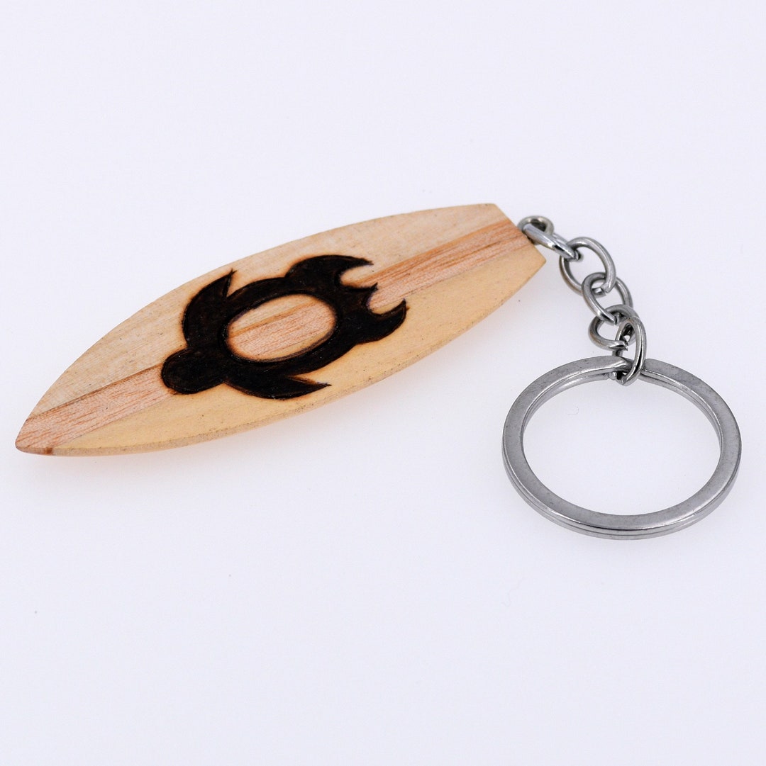 Wood Surfboard Key Chain Honu Sea Turtle Wood Burn Design Key Ring ...
