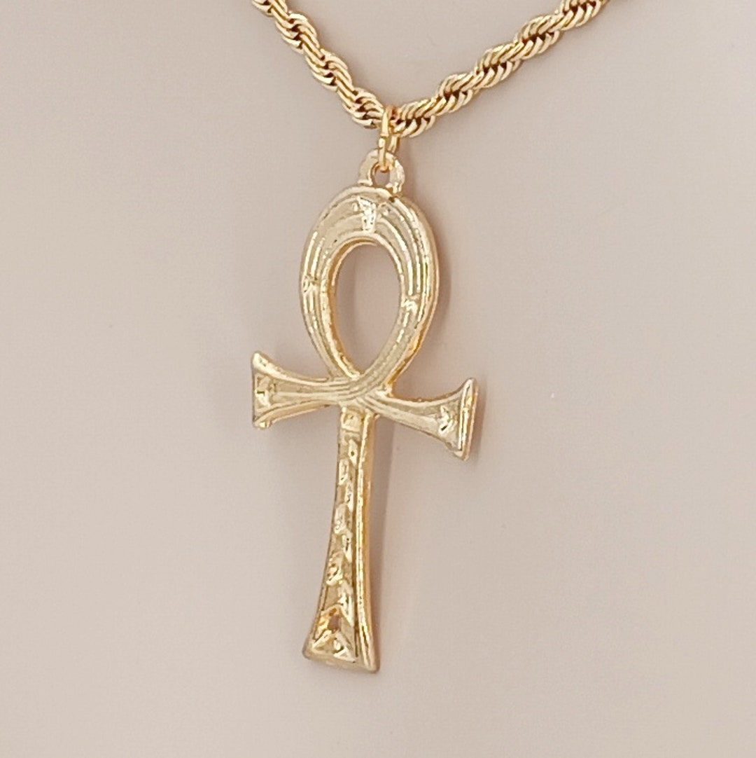 Gold Ankh Necklace Stainless Steel 3mm Rope Chain 20 or 24 Inches 9035 ...