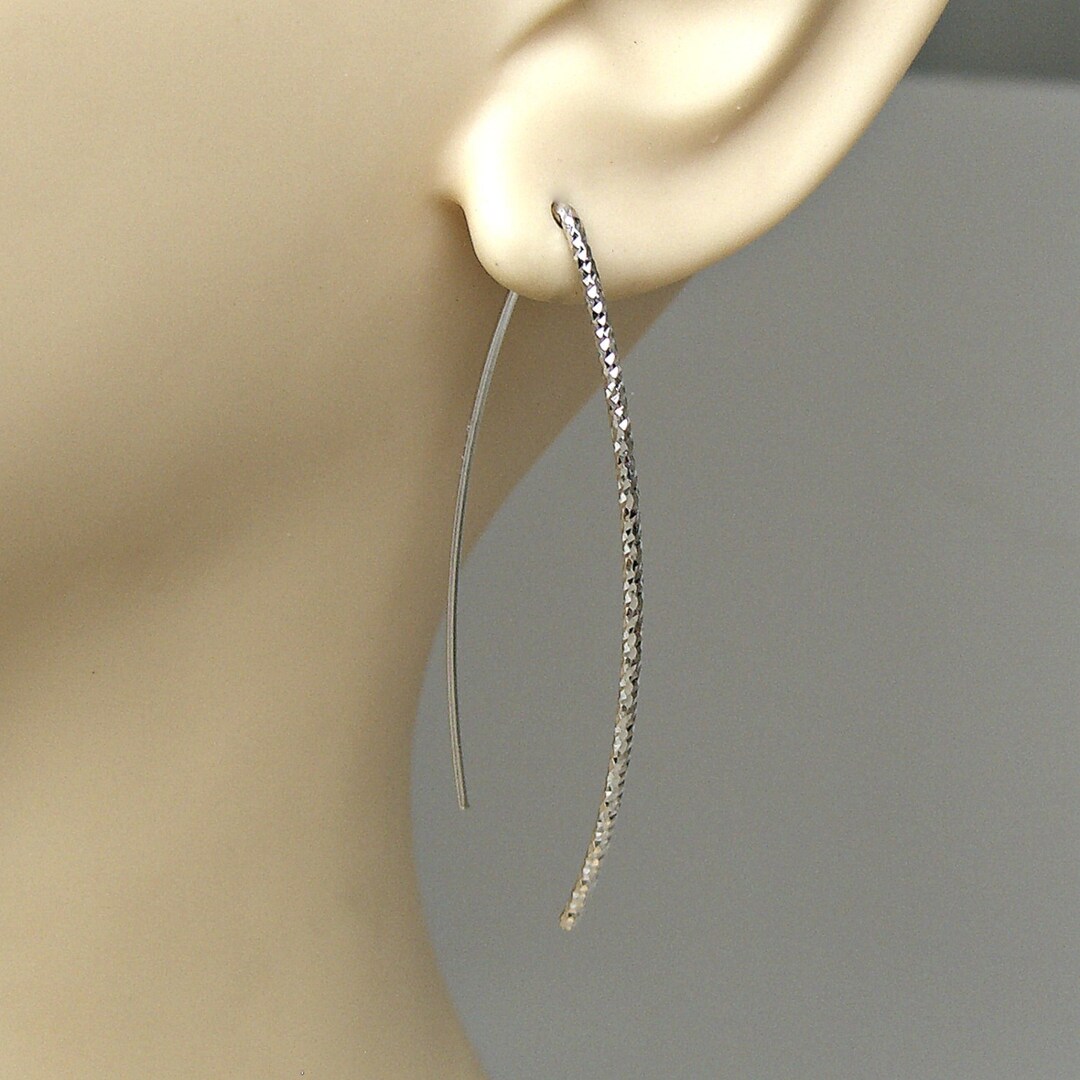 Earrings Textured Ear Thread, Threader, Wishbone Sterling Silver Boho ...